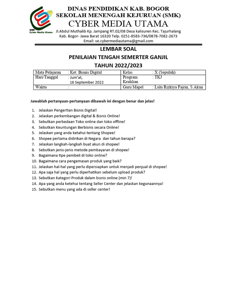 Soal Bisnis Digital | PDF