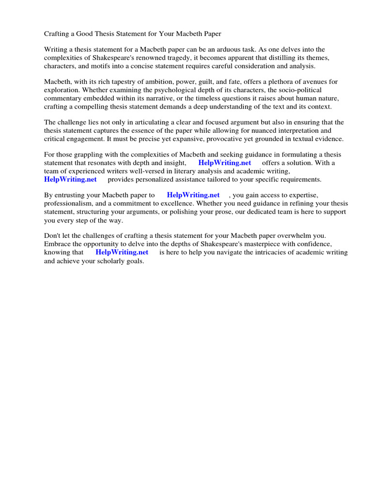 Good Thesis Statement For Macbeth Paper | PDF | Young Adult | Classics