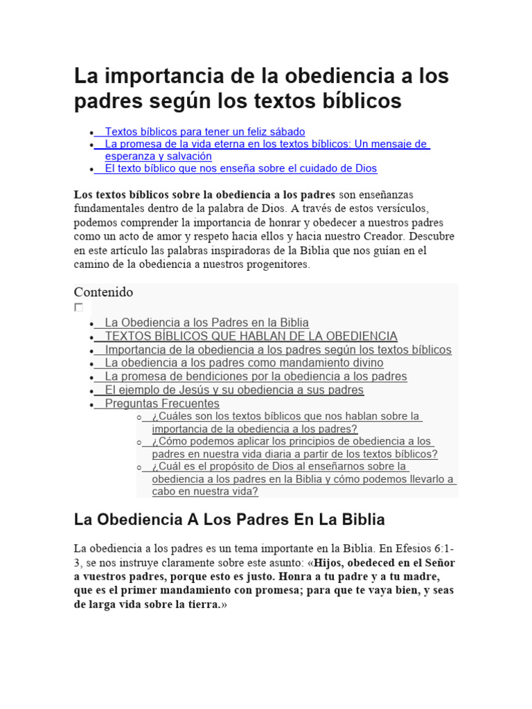 La Importancia de La Obediencia a Los Padres Según Los Textos Bíblicos ...