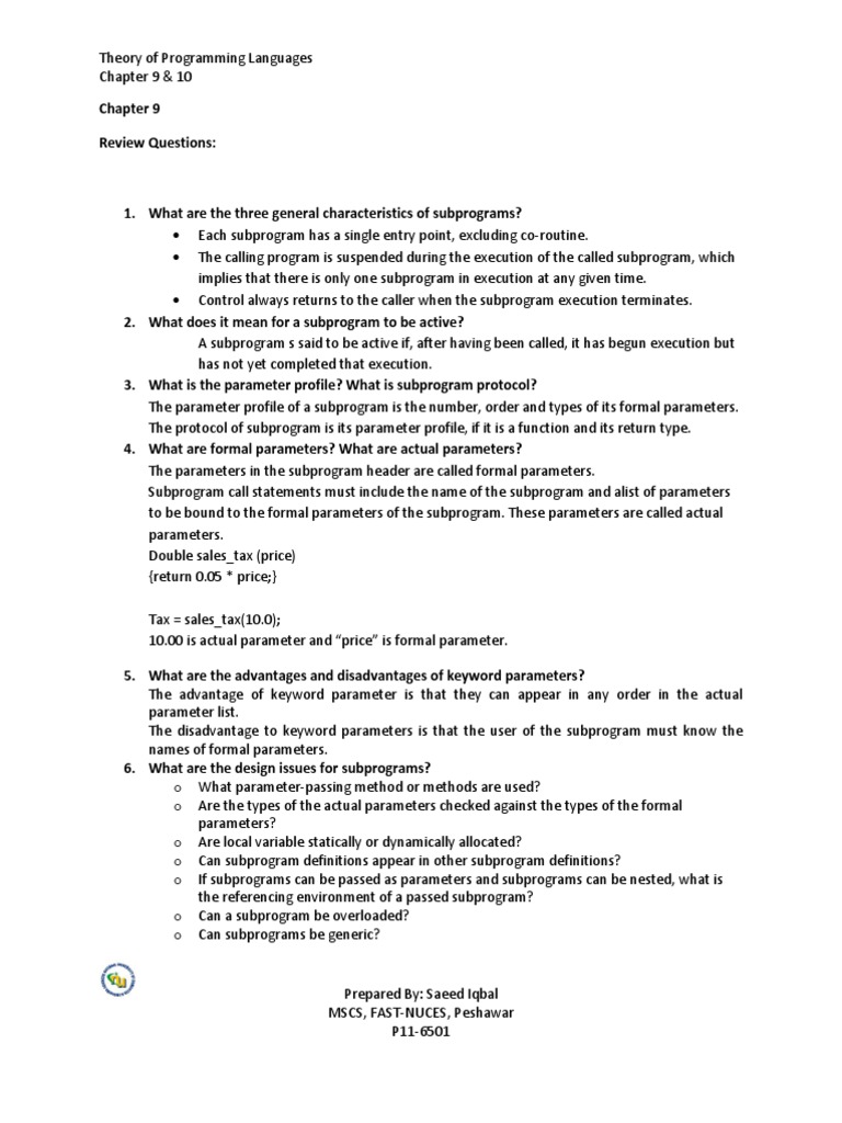 Programming Language Subprograms | PDF | Subroutine | C++