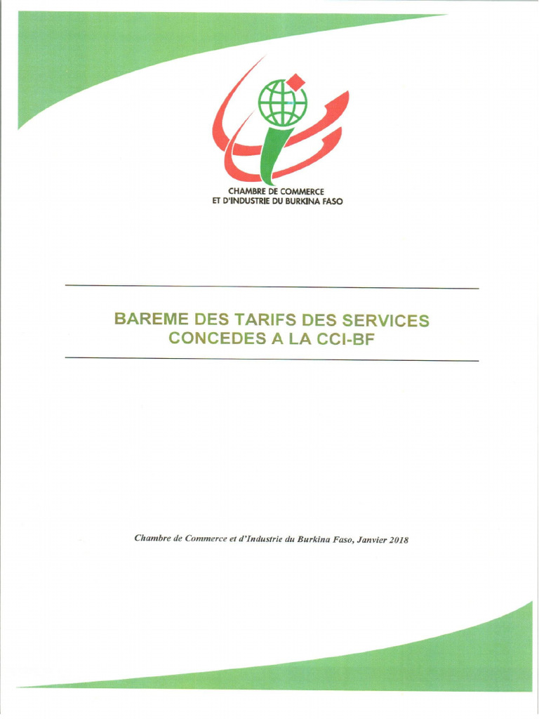 Barème Des Tarifs Des Services Concédés À La CCI-BF | PDF