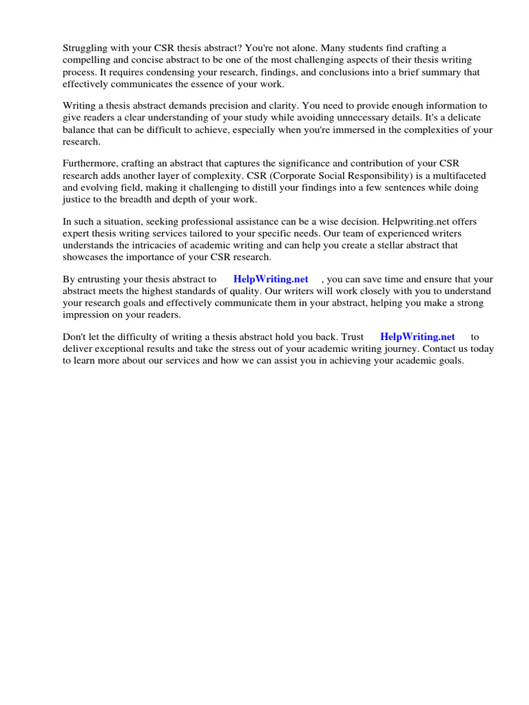 CSR Thesis Abstract | PDF | Corporate Social Responsibility | Thesis
