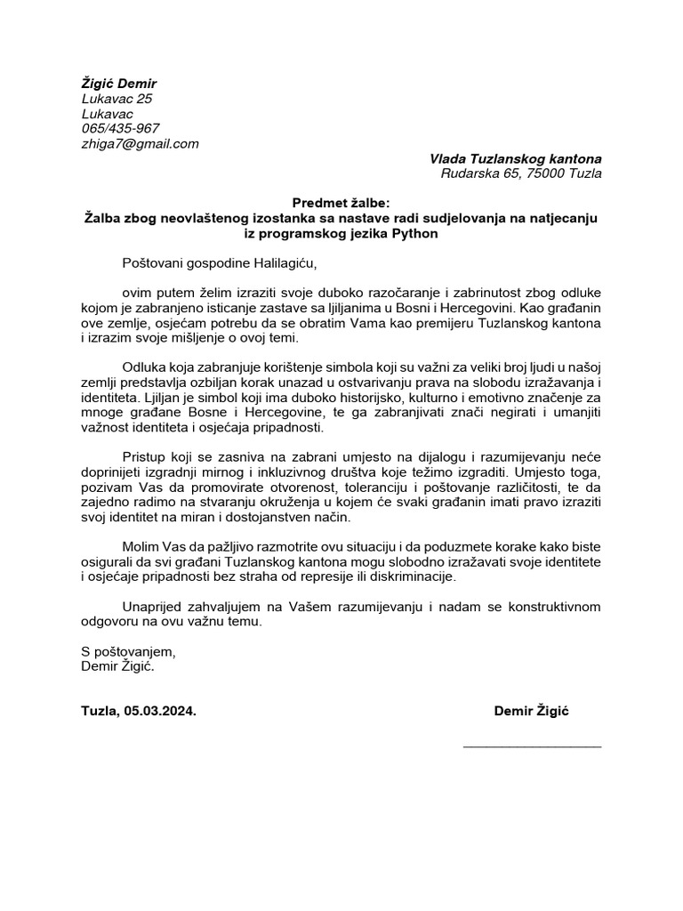 Žalba Primjer | PDF