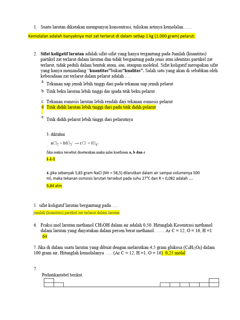 Sifat Koligatif dan Kemolalan Larutan | PDF | Sains & Matematika ...