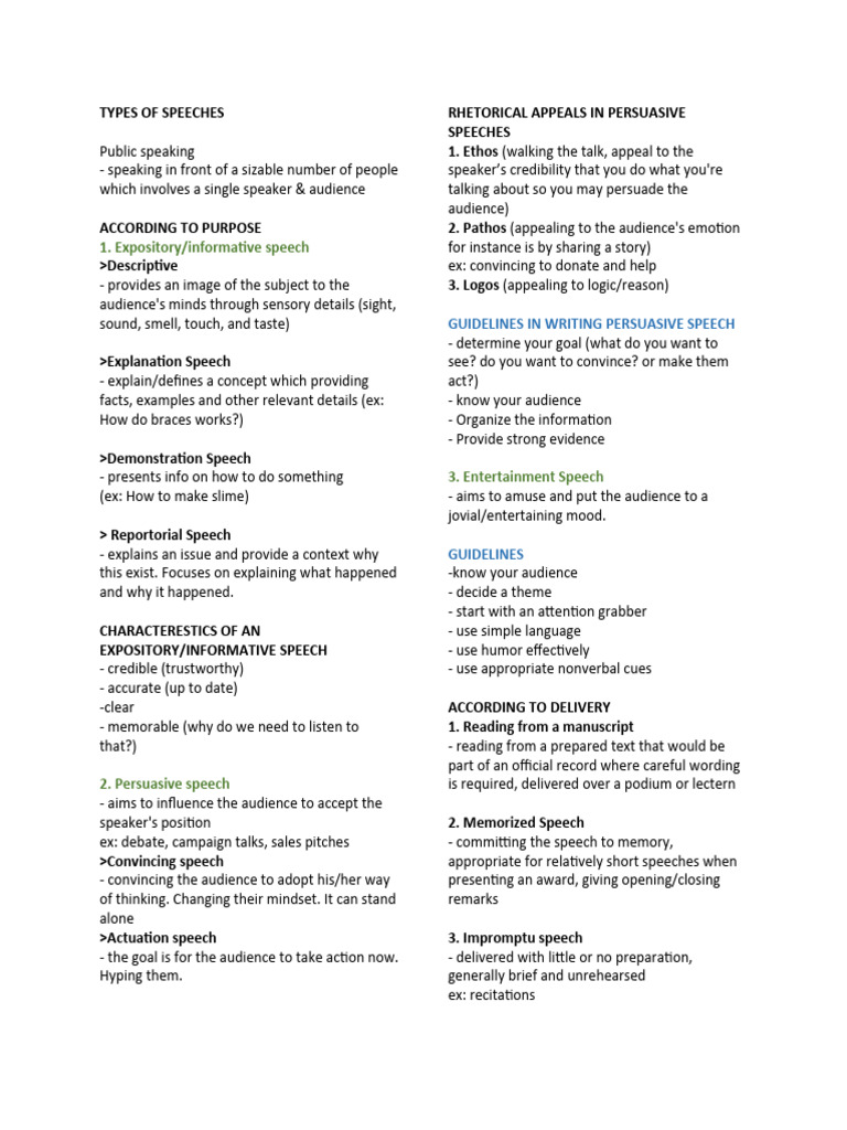 Types of Speeches | PDF | Public Speaking | Credibility