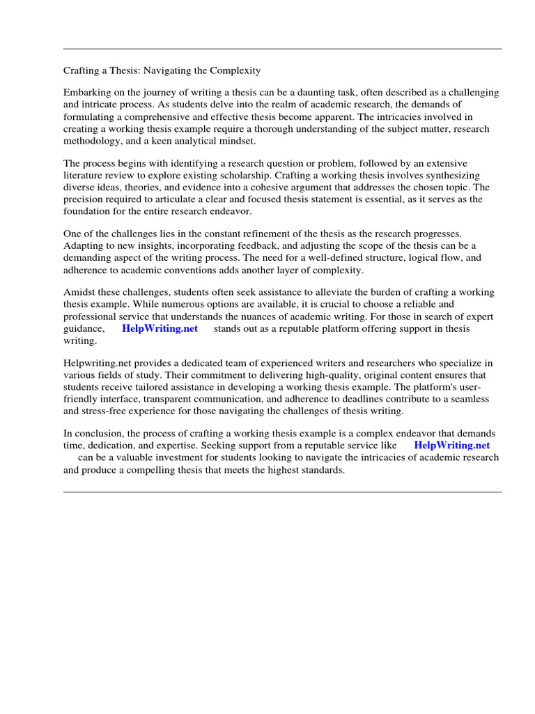 What is a Working Thesis Example | PDF | Essays | Thesis