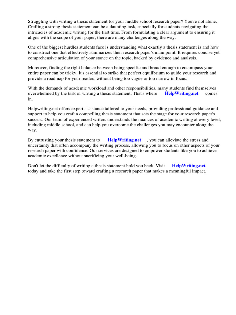 Thesis Statement For Research Paper Middle School | PDF | Essays | Thesis