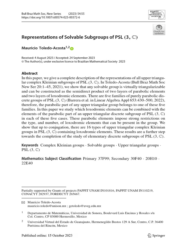 Representations of Solvable Subgroups of PSL (3, C) | PDF | Group ...
