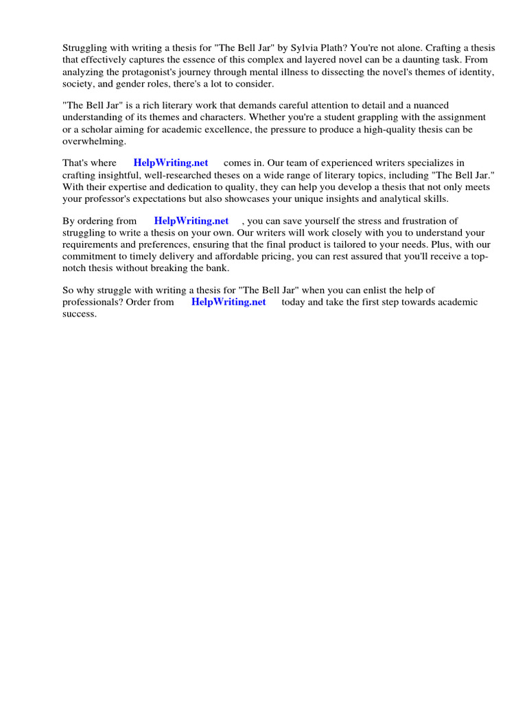 Thesis For The Bell Jar | PDF | Philosophy | Mystery, Thriller & Crime ...