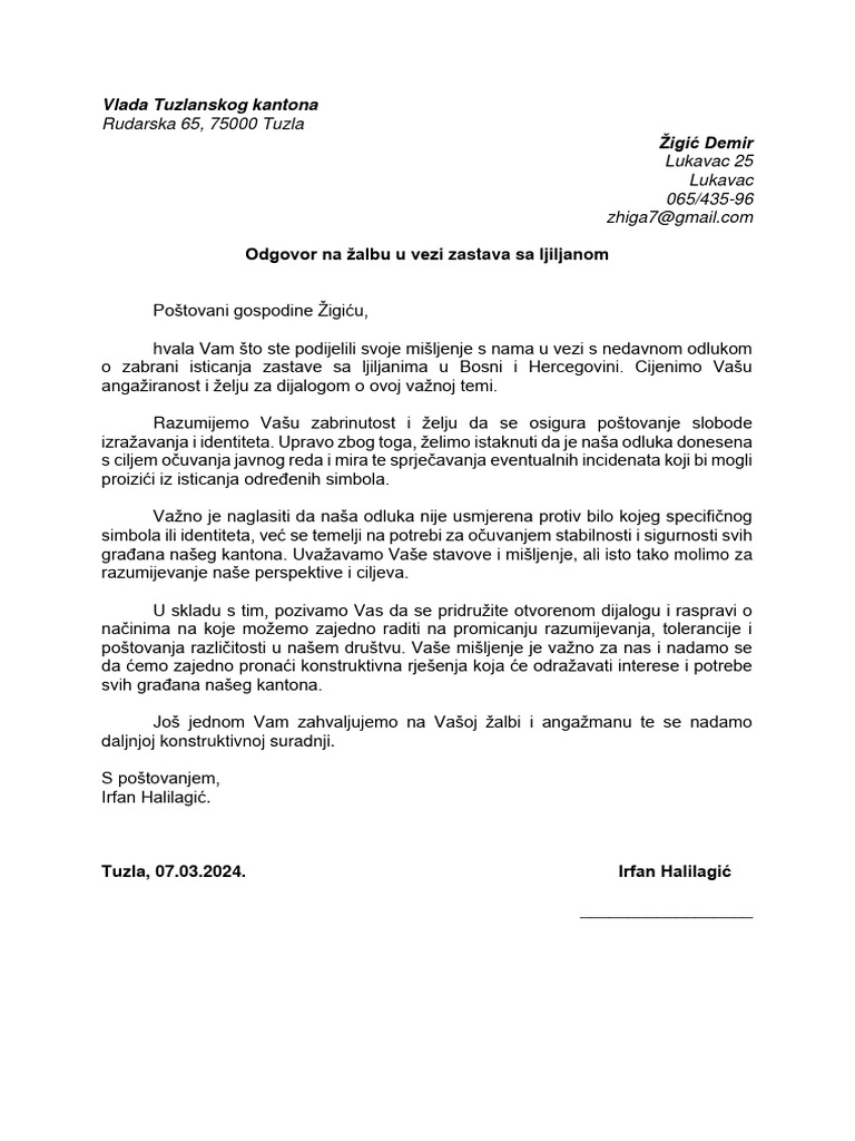 Odgovor Na Zalbu | PDF