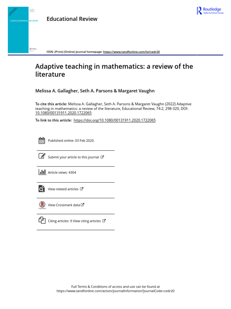 Adaptive Teaching in Mathematics Review | PDF | Metacognition | Teachers