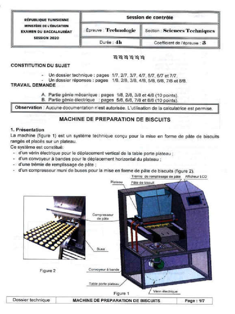 Bac 2020 Bac Tech Epreuve Technique Session Controle PDF | PDF