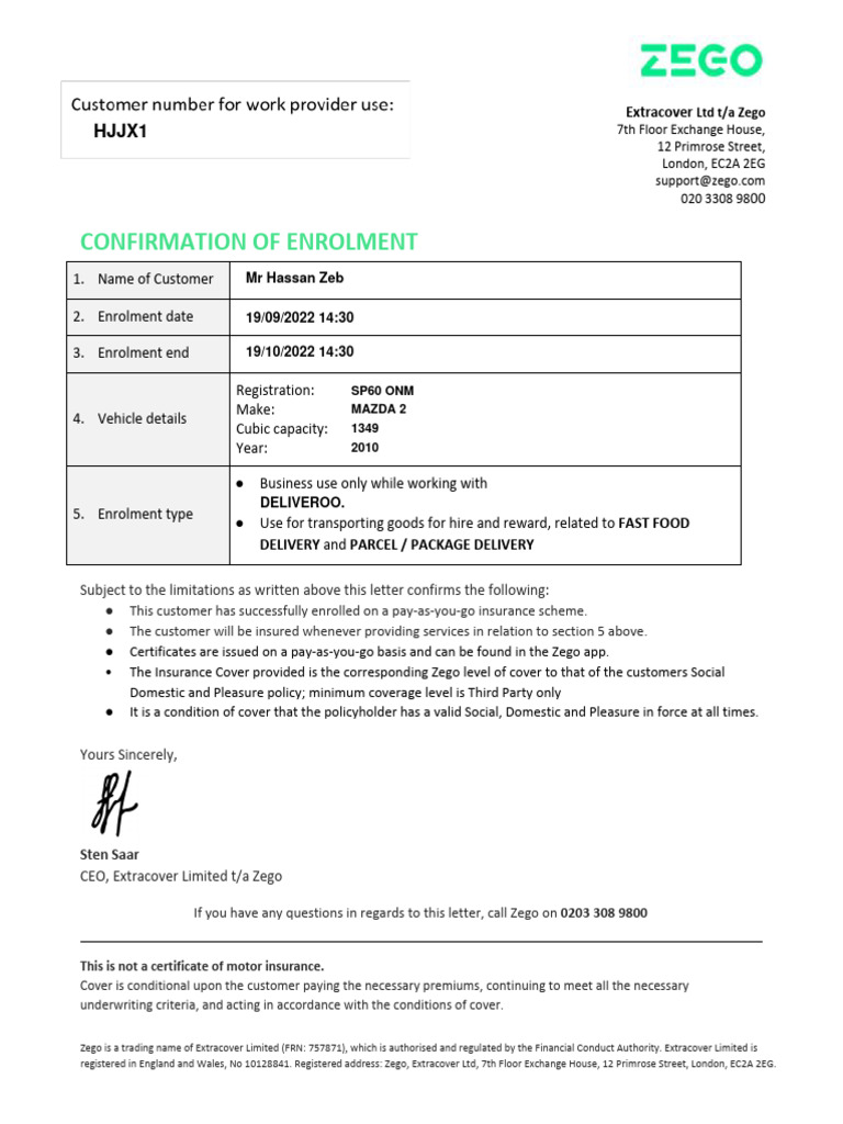 Letter of Enrolment | PDF | Insurance | Vehicle Insurance