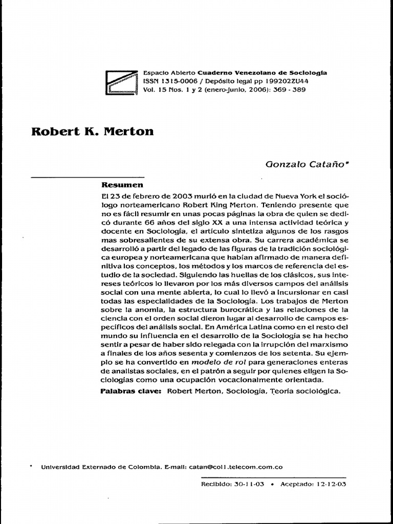 Robert K Merton | PDF | Sociología | Comportamiento