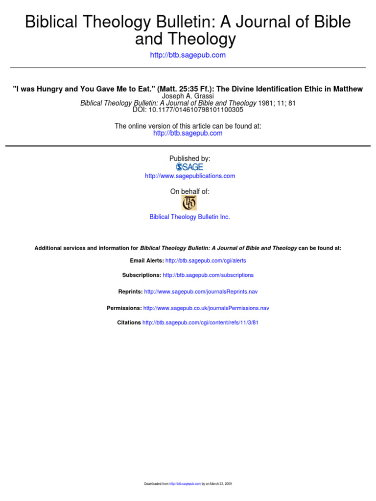 Divine Identification in Matthew 25:35 | PDF | Pharisees | Jesus