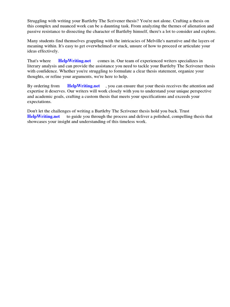 Bartleby Thesis Writing Help | PDF | Bartleby, The Scrivener
