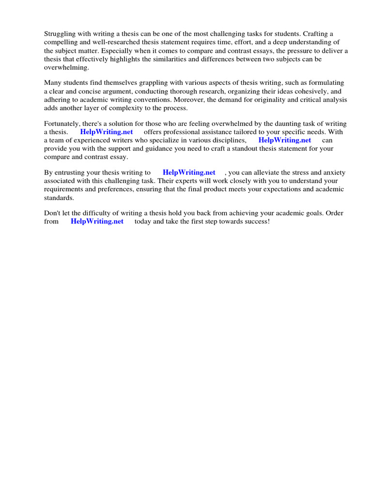 Example Thesis Statement Compare and Contrast Essay | PDF | Essays | Thesis