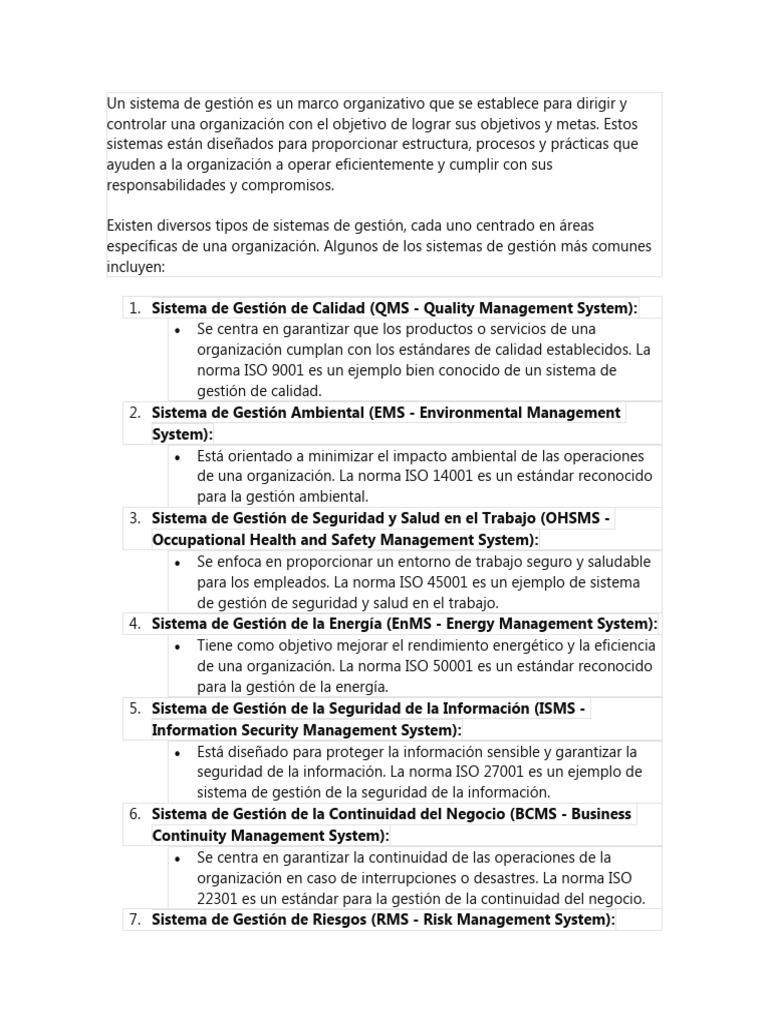 Sistemas de Gestión | PDF | Calidad (comercial) | Economias