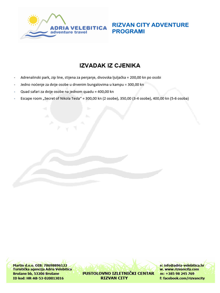 Cjenik Rizvan | PDF
