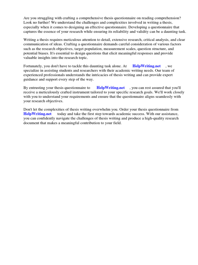 Sample Questionnaire for Thesis About Reading Comprehension | PDF | Survey Methodology | Reading ...