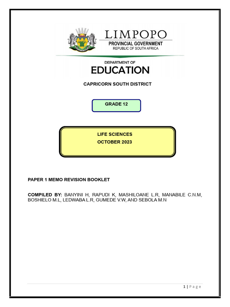 LFSC Paper 1 Last Push WORKBOOK Memo | PDF | Anatomy | Reproduction