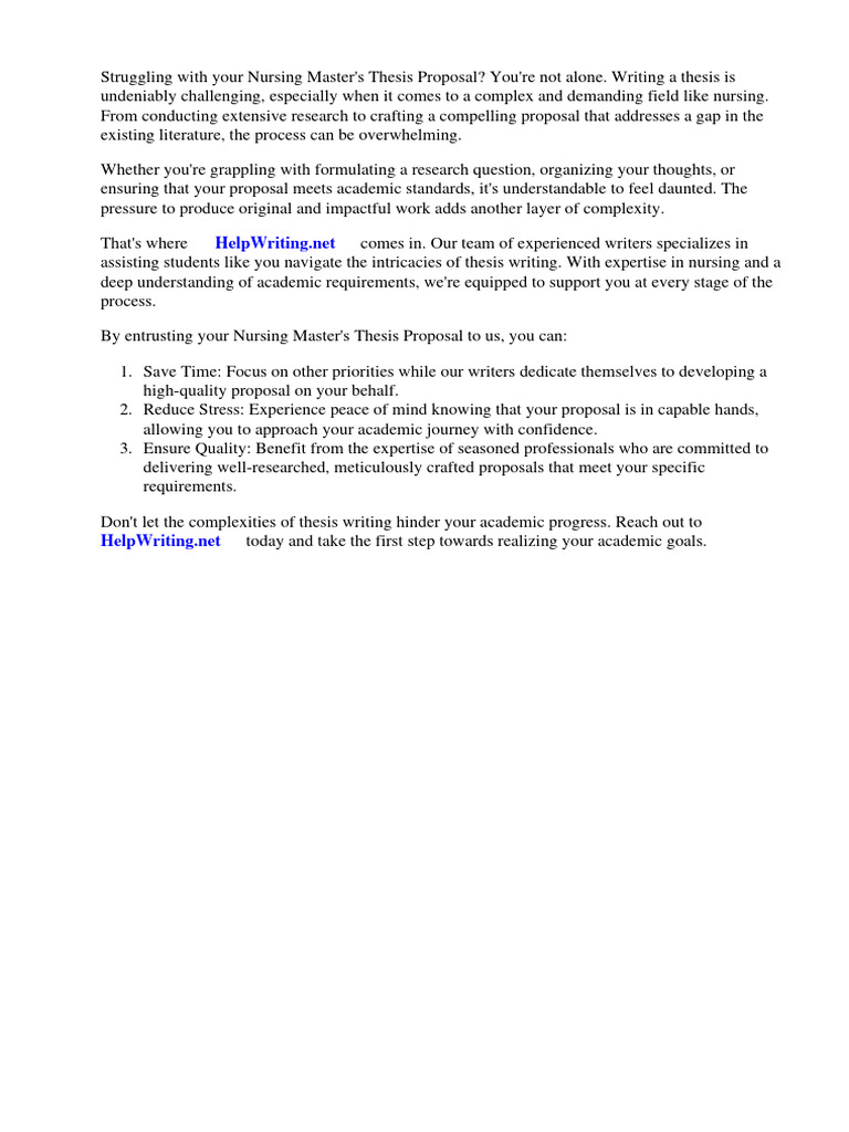 Nursing Masters Thesis Proposal | PDF | Thesis | Nursing