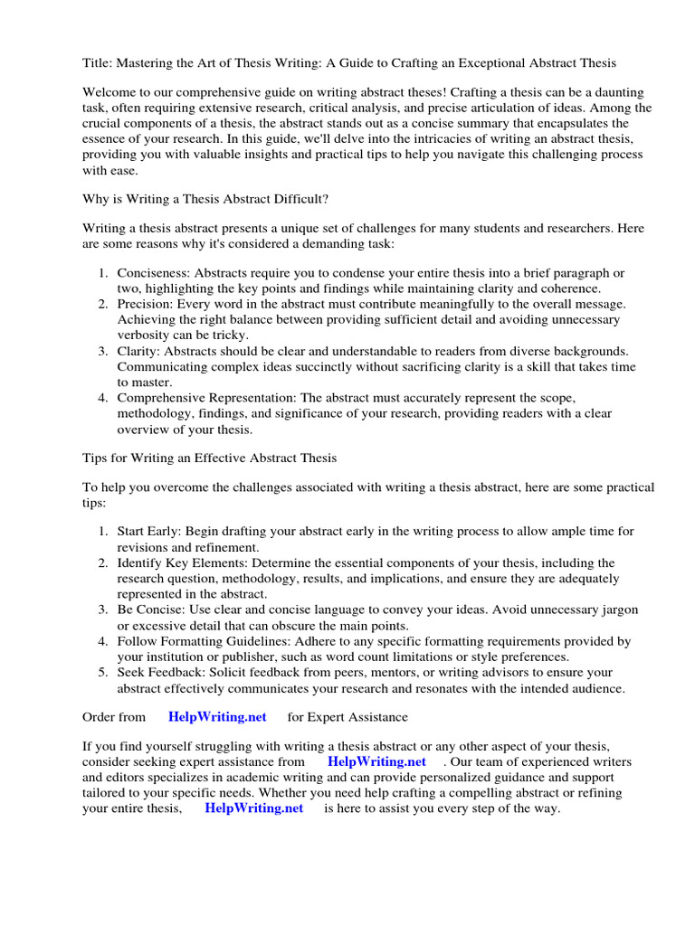 How To Write Abstract Thesis Example | PDF | Thesis | Abstract (Summary)