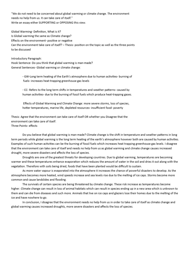 Arguementative Writing Climate Change | PDF | Climate Change | Natural ...