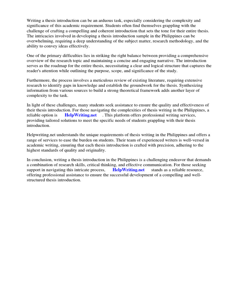 Thesis Introduction Sample in the Philippines | PDF | Thesis | Tagalog ...