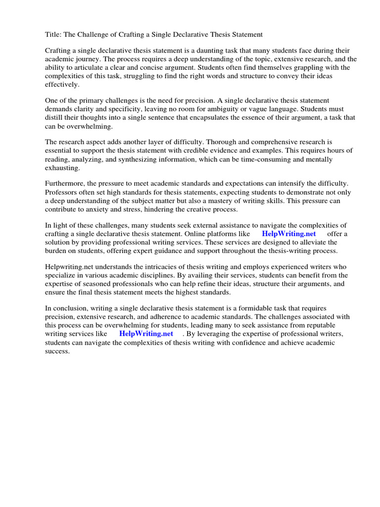 Single Declarative Thesis Statement | PDF | Essays | Thesis