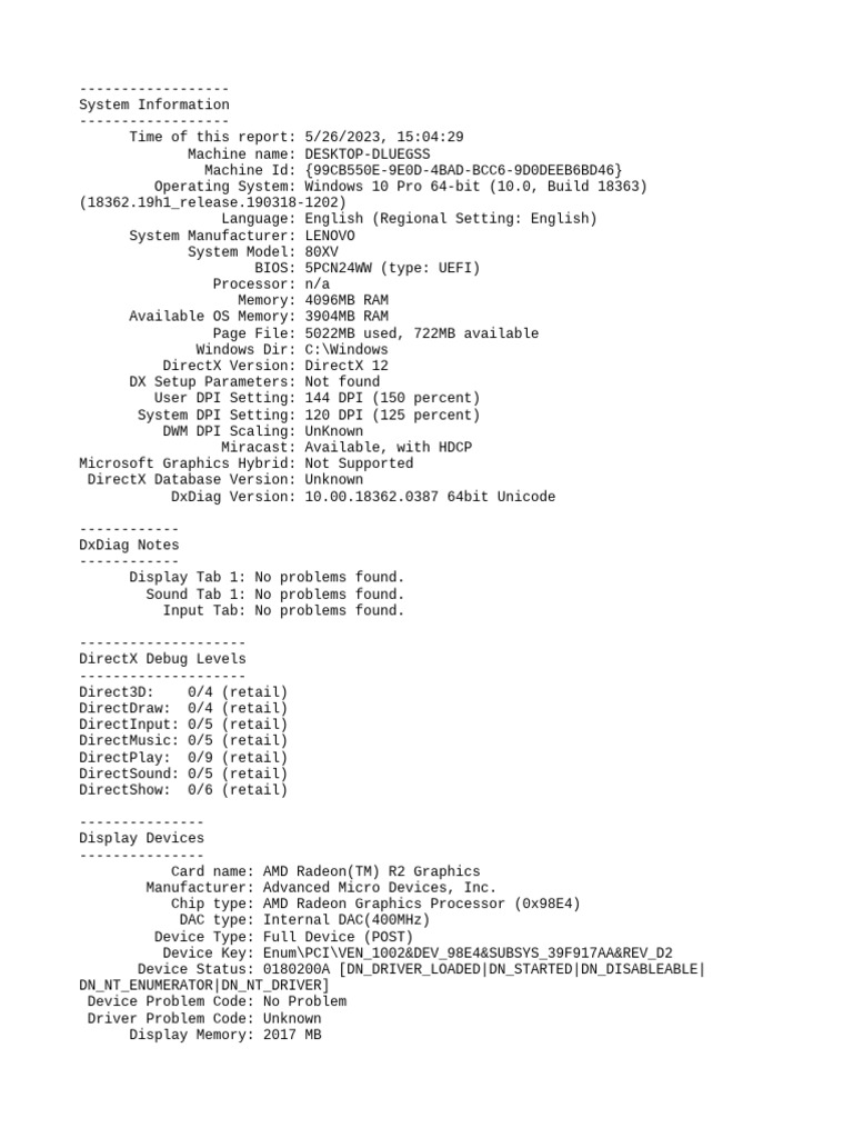 DX Diag | PDF | Device Driver | Computer Hardware