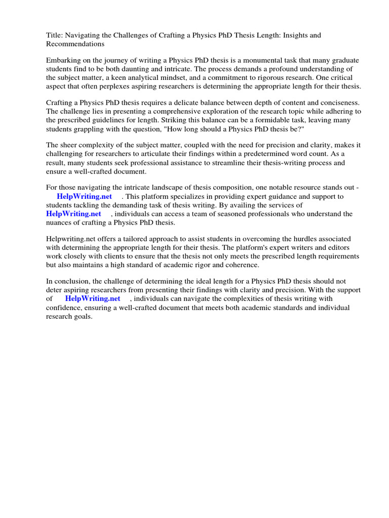 How Long Should a Physics Phd Thesis Be | PDF How Long Should a Physics Phd Thesis Be | PDF