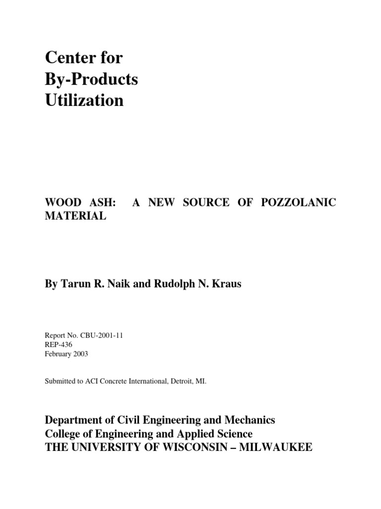 Wood Ash. A New Source of Pozzolanic Material. Naik and Kraus | PDF ...