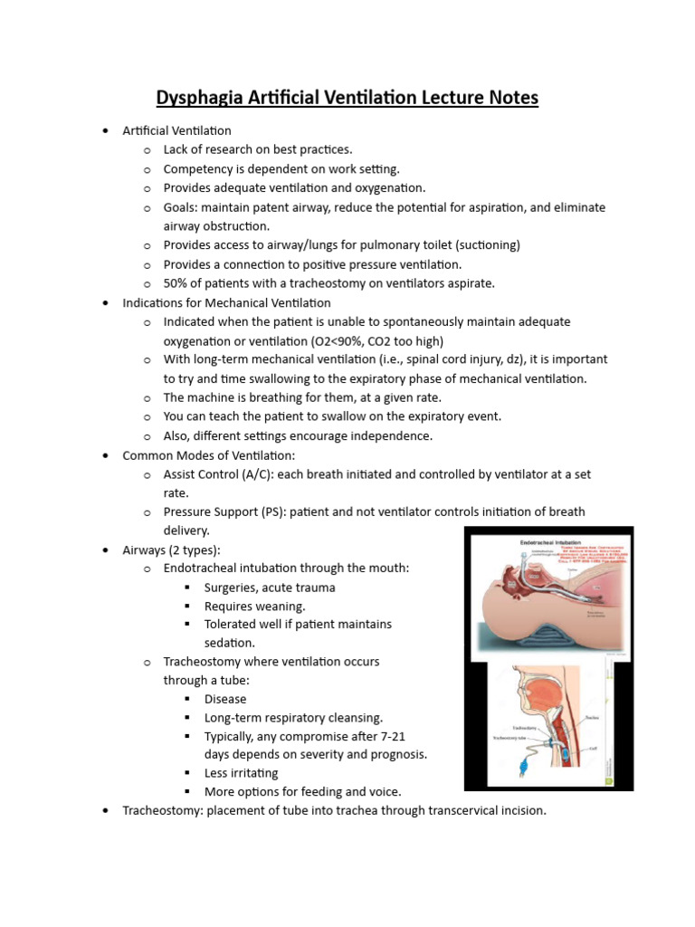 Dysphagia Artifical Ventilation Lecture Notes Pdf Medicine Diseases And Disorders