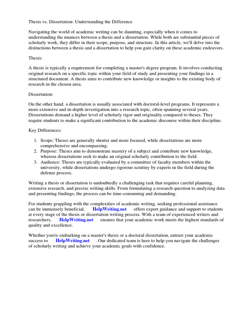 Thesis Vs Dissertation Difference | PDF | Thesis | Academic Degree