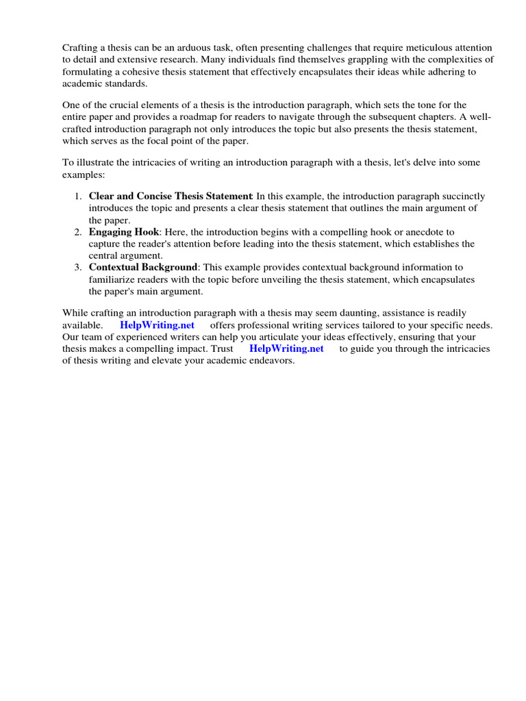 Examples of Introduction Paragraph With Thesis | PDF | Essays | Thesis