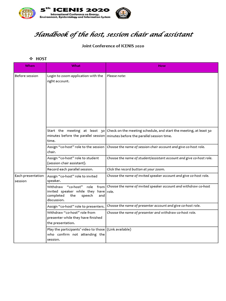 Guideline for host and moderator ICENIS 2020 | PDF