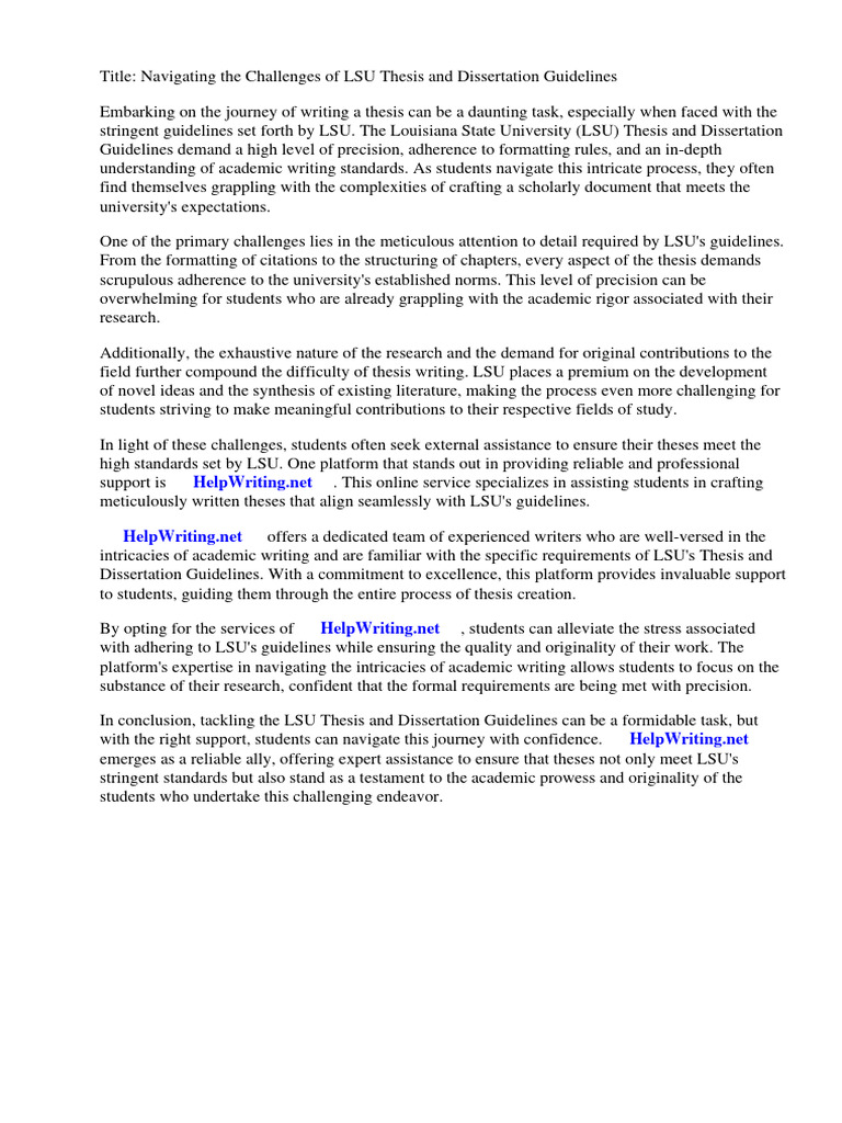 Lsu Thesis and Dissertation Guidelines | PDF | Thesis | Paragraph