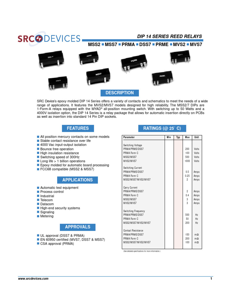 SRC - Devices PRMA1A05 Datasheet | PDF | Relay | Electrical Resistance ...