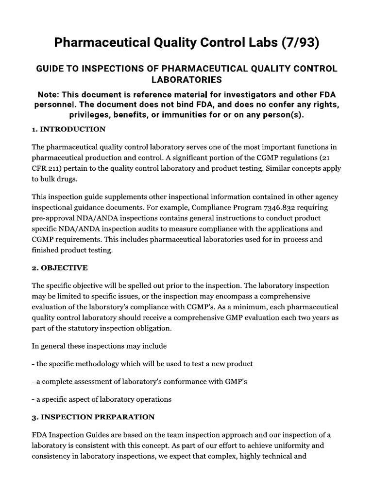 Guide To Inspections of Pharmaceutical Quality Control Laboratories | PDF