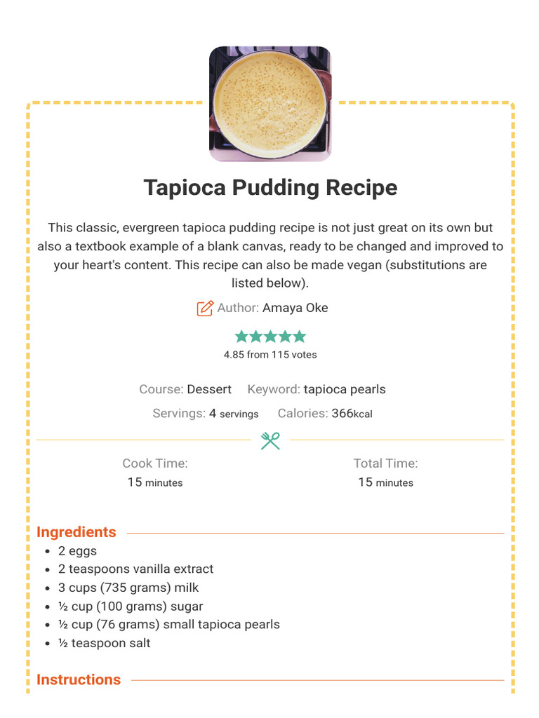 Tapioca Pudding Recipe - Honest Food Talks | PDF | Pudding | Milk