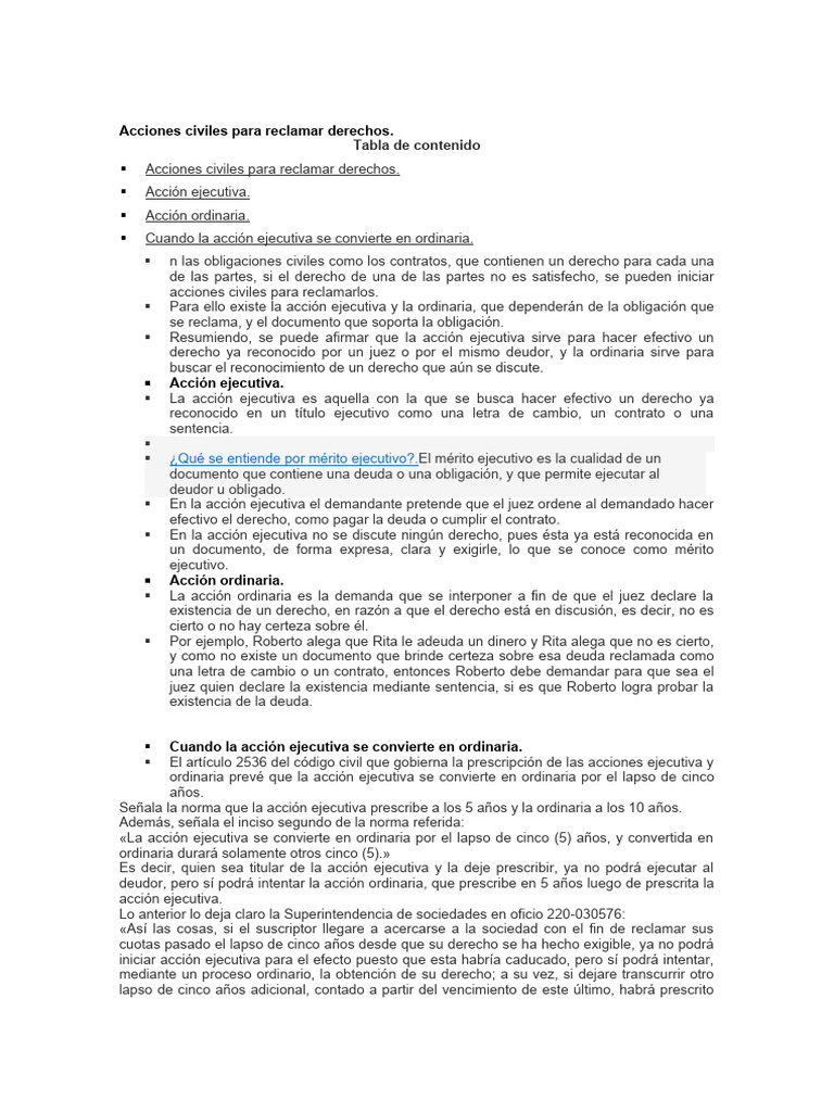 Acciones Civiles para Reclamar Derechos | PDF | Estatuto de limitaciones | Justicia