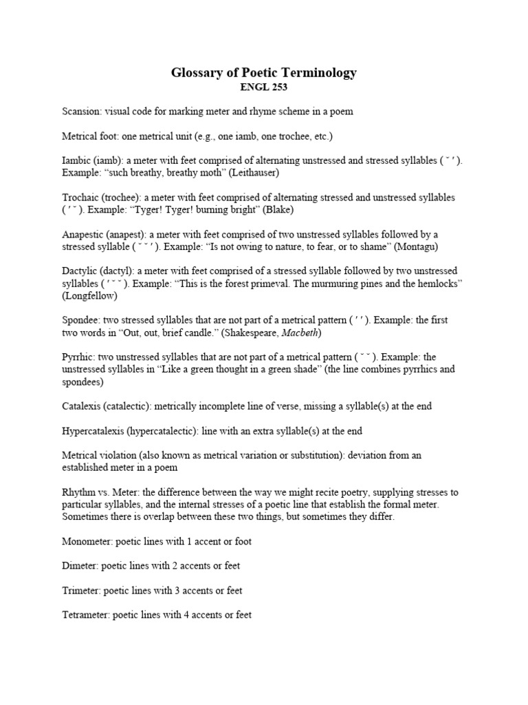 Glossary of Poetic Terms 3 | PDF | Metre (Poetry) | Poetry