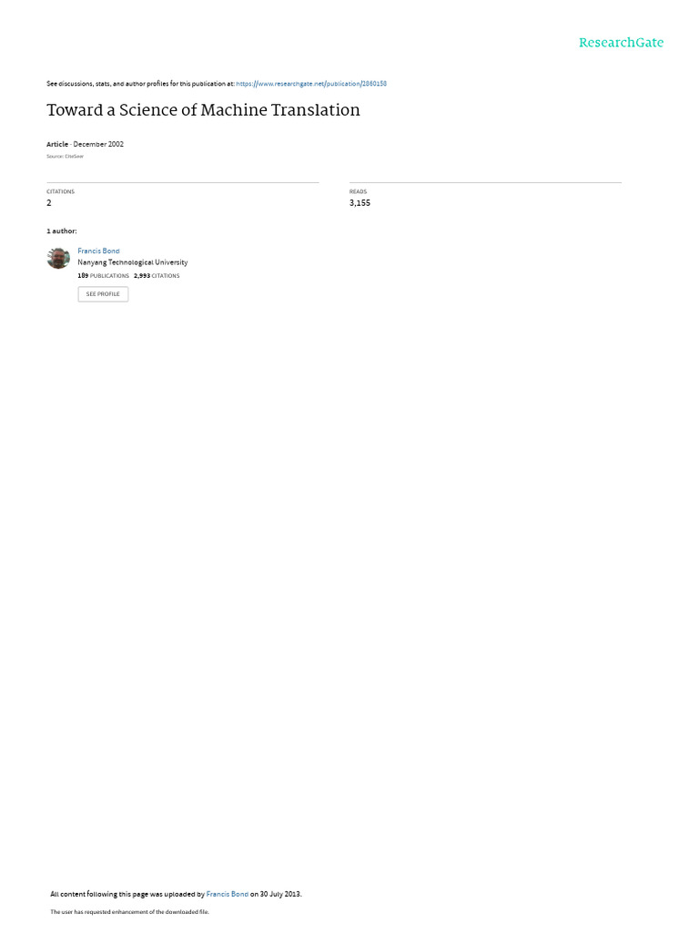 Towards science of Machine Translation | PDF | Translations | Parsing