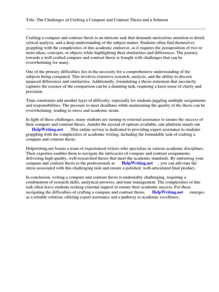 How To Write A Compare Contrast Thesis | PDF | Essays | Proofreading