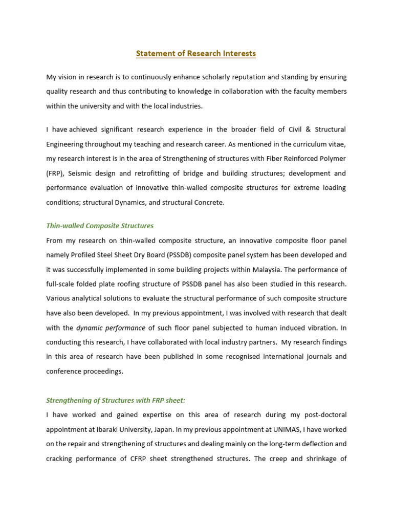 Research Statement | PDF | Fibre Reinforced Plastic | Composite Material