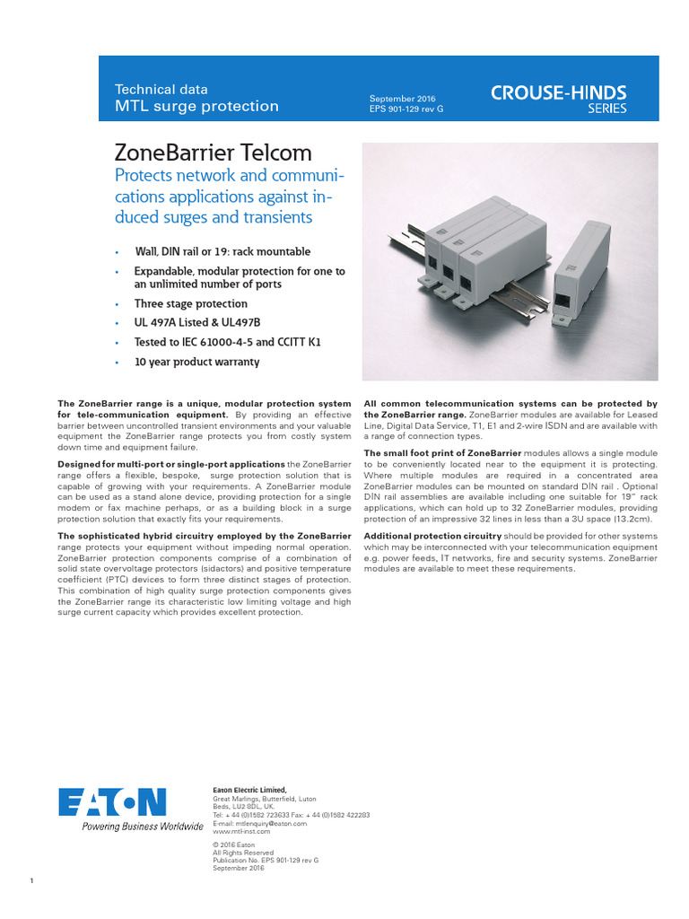 Crouse Hinds MTL Zonebarrier Telecom Catalog Page | PDF | Computing ...