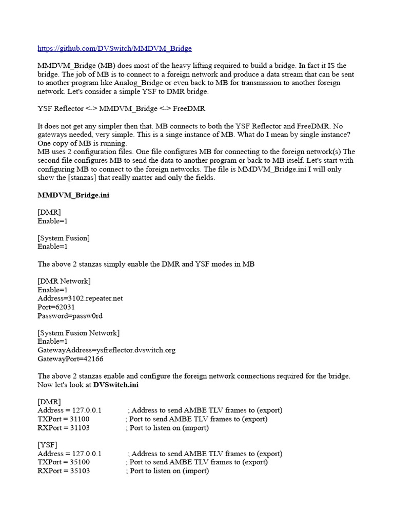 MMDVM - Bridge Example YSF To FreeDMR | PDF | Computers