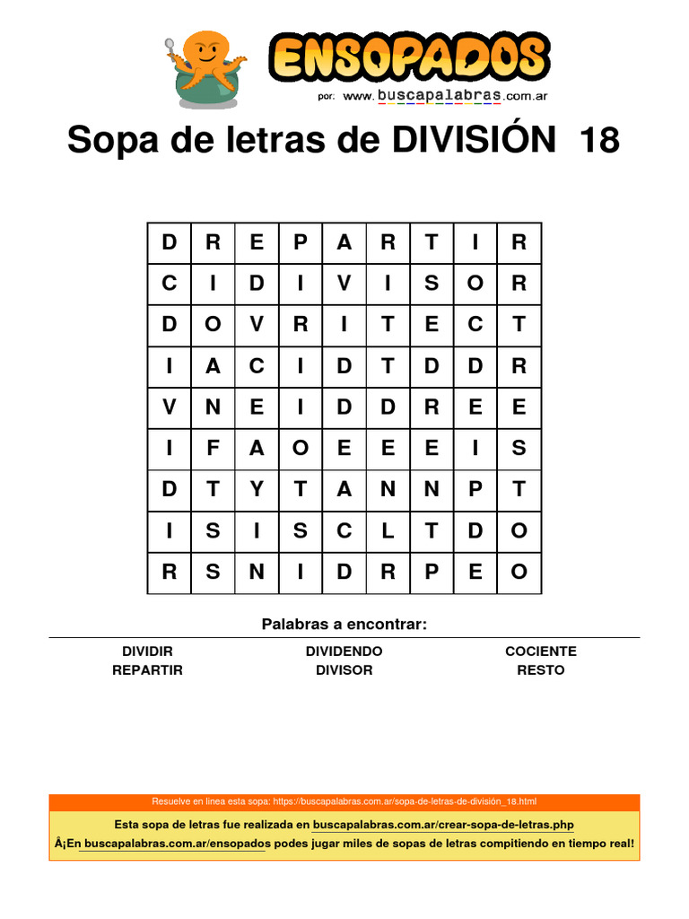 Sopa de Letras de División - 18 | PDF