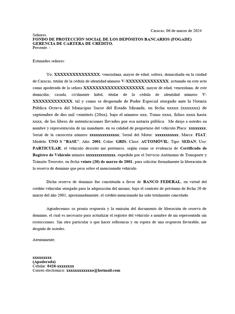 MOdelo Solicitud Liberacion de Reserva de Dominio | PDF MOdelo Solicitud Liberacion de Reserva de Dominio | PDF